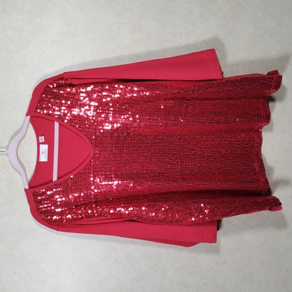 Quacker Factory | Tops | 1125 Quacker Factory Red 34 Sleeve Sequin ...